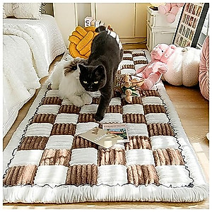 Cream-Coloured Large Plaid Square Pet Mat Bed Couch Cover, Cosy Plush Couch Cover Non Slip Floral for Pets Dogs Bed (Style-4, 27.6x59.06 in)