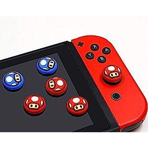 4PCS Silicone Cute Thumb Grip Caps Cover Ergonomic Joystick Caps Analog Thumb Stick Caps for Nintendo Switch NS Joy Con/Switch Lite Controlle Blue & Red Mushroom