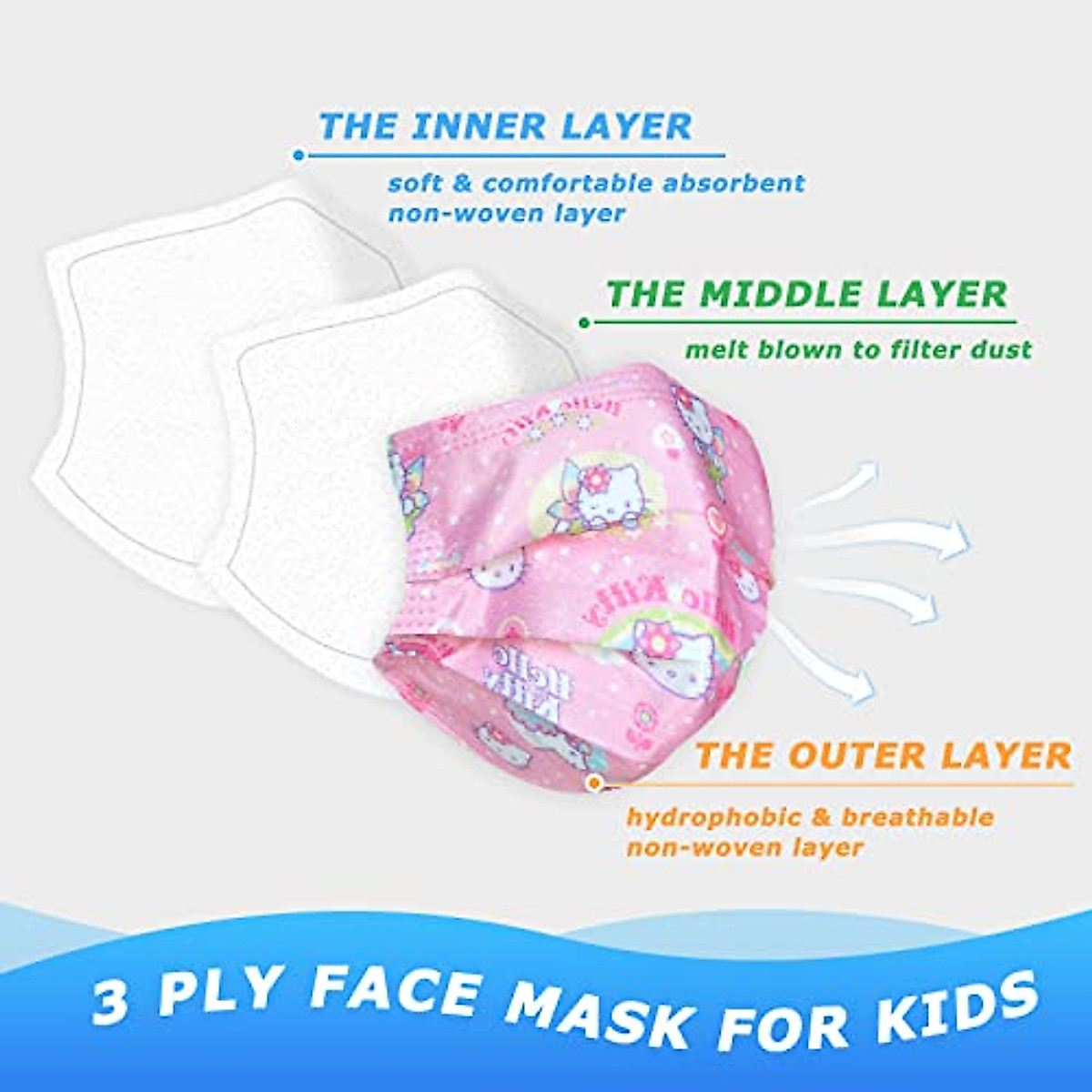 50PCS Kids Disposable Face_Mask Children 3Ply Earloop Breathable Kids Boys Girls Outdoor School Back to School Supplies Sky