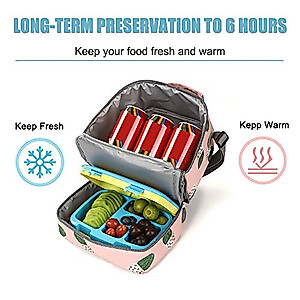 Tilami Lunch Bags Insulated Adjustable Strap Zipper, Two Compartments Cooler Bags, Bento Bags for Kids Toddlers, Cactus
