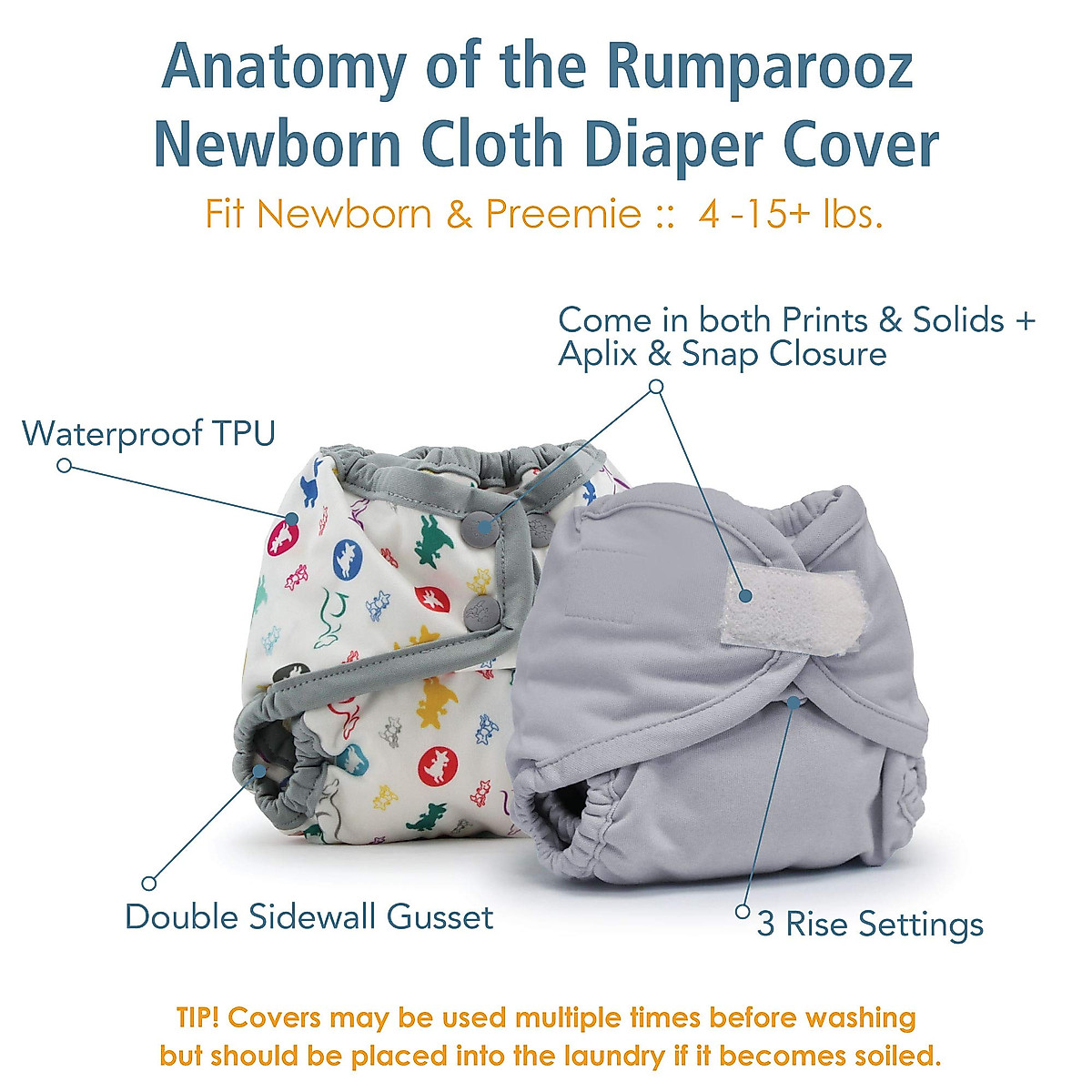 Kanga Care Rumparooz Double Leg Gusset Reusable Cloth Diaper Cover Newborn Snap | Lily 4-15 lbs