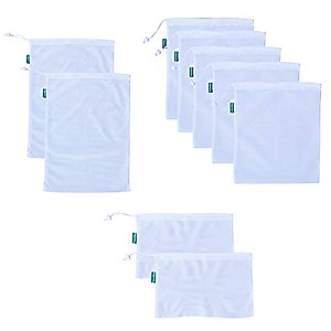 Earthwise Reusable Mesh Produce Bags - TARE WEIGHT TAGS on every bag Premium MACHINE WASHABLE Grocery Set of 9-3 Different Sizes 12x17in, 12x14in, 12x8in