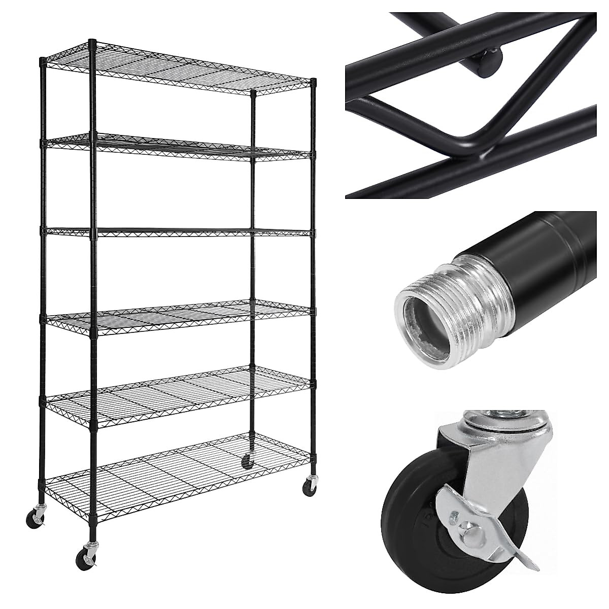 6 Tier Shelf Shelving Unit with Wheels Adjustable Storage Shelf Cart Metal Shelf Rolling Utility Cart 2,100lbs Capacity, Heavy Duty Wire Shelving Rack, 47 x 17 x 80in