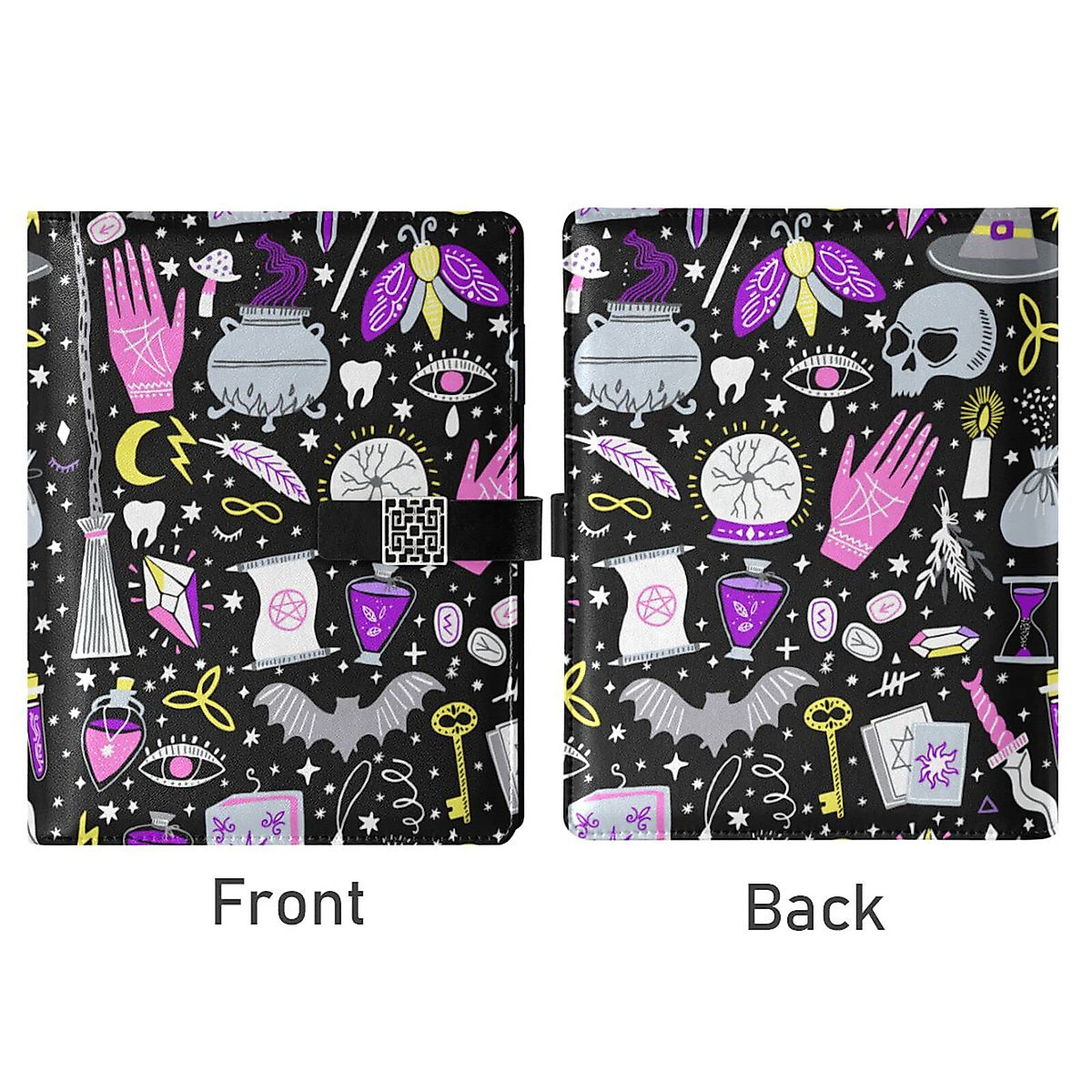 Magic Witch Halloween Skull A5 Refillable Notebooks Journals, 6-Ring Binder Hard Cover Journal PU Leather Notebook Diary with Pockets & Pen Holder Loop