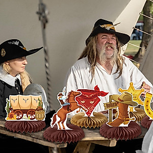 Gameza Western Party Decorations - 9PCS Wild West Cowboy Party Decorations Rodeo Themed Birthday Party Decorations Cool Baby Shower Party Honeycomb Centerpieces Table Toppers Decor Supplies