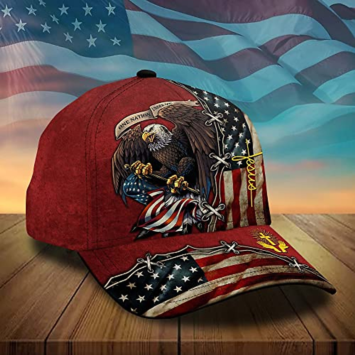 CleveFit 3D Printed, One Nation Under God Baseball Cap, American Eagle Hat for USA Patriots, Unique Design Hat (Bdnh110613htb)