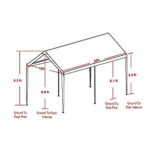 Abba Patio VDLGP1020W 10 x 20 Feet Outdoor Carport Canopy 6 Steel Legs, White