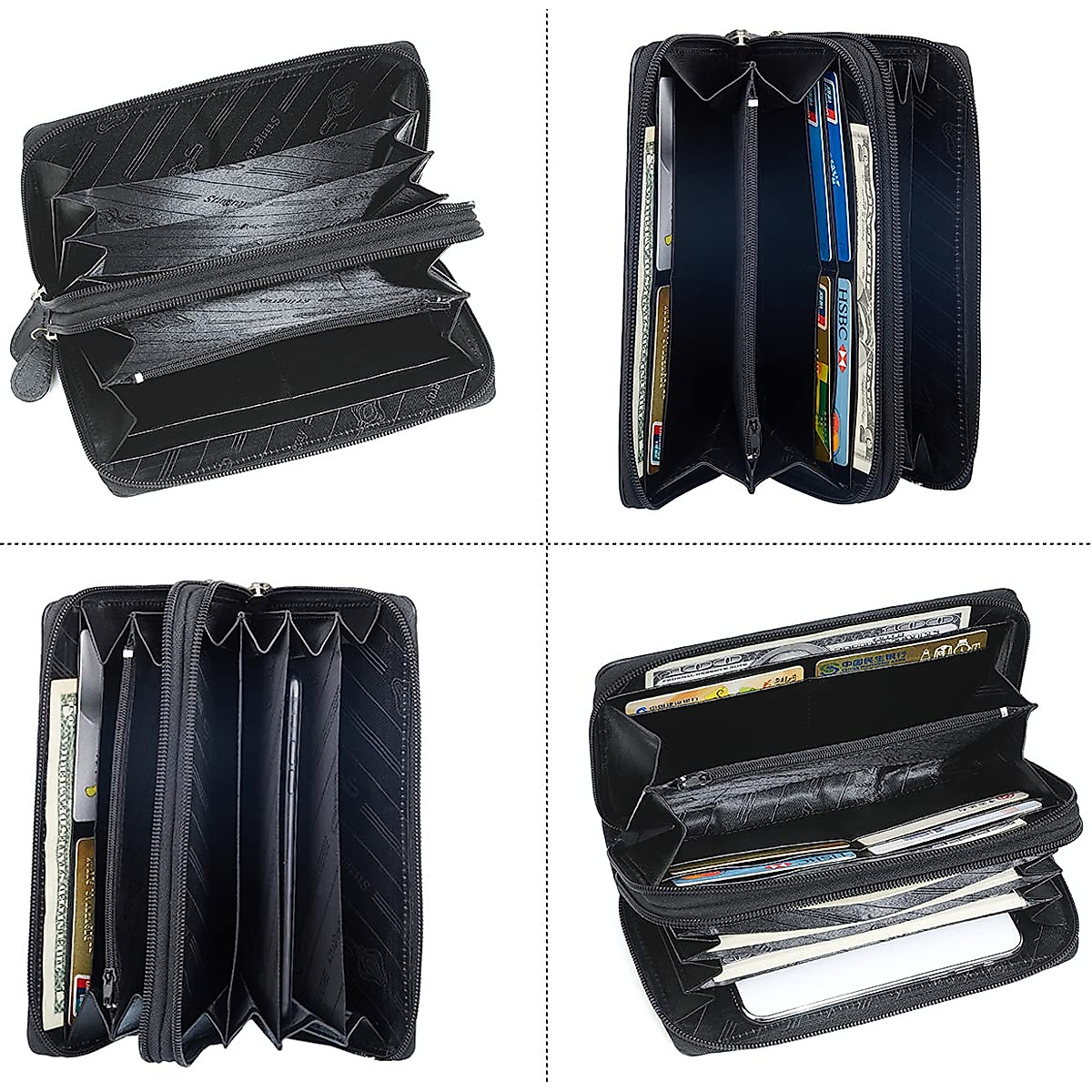 Lucky potato Luxury Genuine Stingray Skin Leather Clutch Checkbook Wallet for Men and Women with Wirstlet,Multi Card Organizer and Large Capacity Purse,Multicolor,Per-zip Wallet