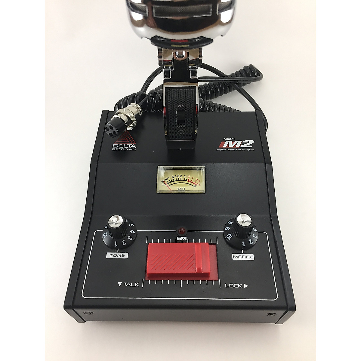 Delta M2 Chrome Amplified Dynamic Power Base Microphone 4 Pin Cobra CB Ham Mic