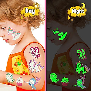 123 Styles Temporary Tattoos for Kids Girls,Fake Butterfly Dinosaur Tattoo Stickers for Kids,Birthday Party Supplies Favors for Kids Glow Makeup in the Dark