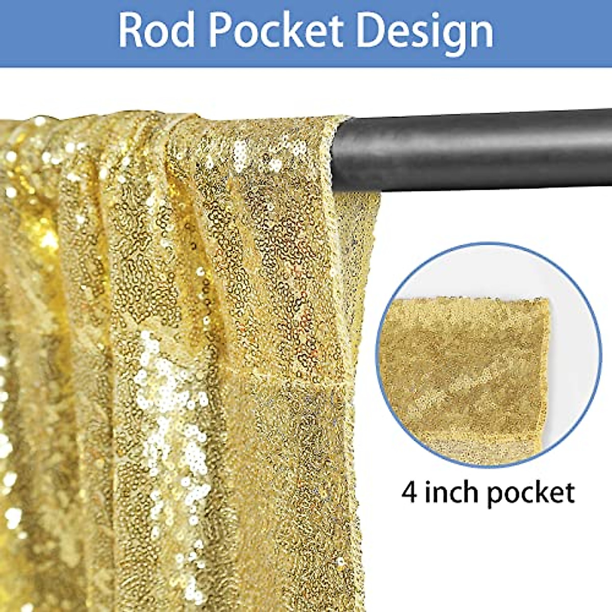 Hahuho Gold Sequin Backdrop Curtain, 2PCS 2FTx8FT Glitter Backdrop Curtain for Parties, Christmas, Wedding, Party Decoration（2 Panels, 2FT x 8FT, Gold