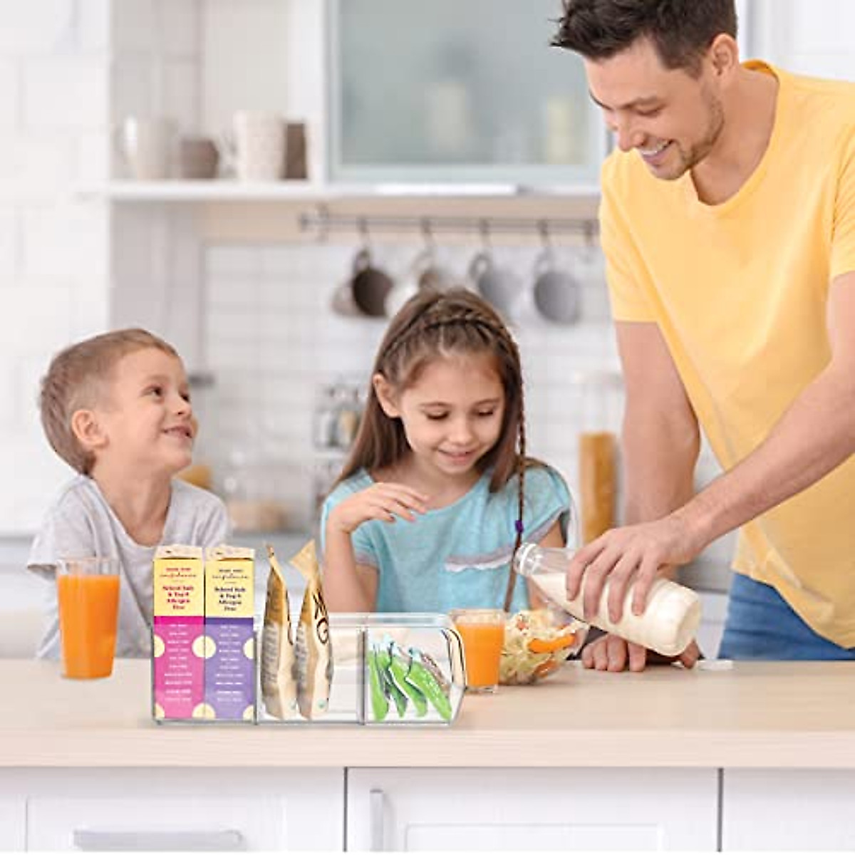 bHome - 2 Adjustable Snack Organizer Bins for Cabinet & Pantry Organization And Storage Plastic Storage Bins For Kitchen Organization - Clear Acrylic Divided Storage Containers with Removable Dividers