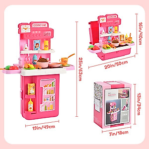 Playhiland Kids Kitchen Playset, 4 in 1Play Kitchen for Kids Ages 4-8, Converted into a Trolley Box, 41Pcs Play Kitchen Accessories, Toddler Kitchen Playset, The Best Gift for Boys and Girls