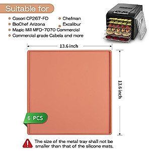 6 Pack Silicone Dehydrator Sheets with Edge for 14" x 14" Trays,Non-stick Silicone Dehydrator Mats for Excalibur Dehydrator, Reusable Silicone Tray Liner Square Dryer mesh for Meat, Herbs, Vegetables