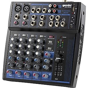 Gemini Sound GEM-08USB - 8-Channel Bluetooth Audio Mixer, Professional Compact DJ Mixer with USB Playback, Phantom Power, 3-Band EQ, and Adjustable FX