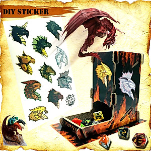 Dice Tower Kit Printed with Fire Design DND Dice Roller with Dragon Stickers for RPG, MTG and D&D Pathfinder Games…