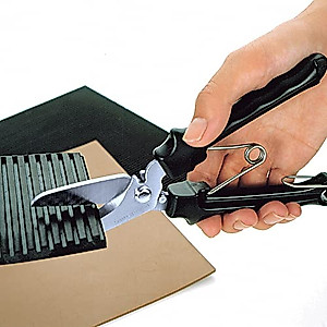 CANARY Metal Cutting Scissors with Wire Cutter 7.6" [Straight], Made in JAPAN, All-Purpose Heavy Duty Hand Shears, Japanese Stainless Steel Blade, Spring Loaded Handle, Black