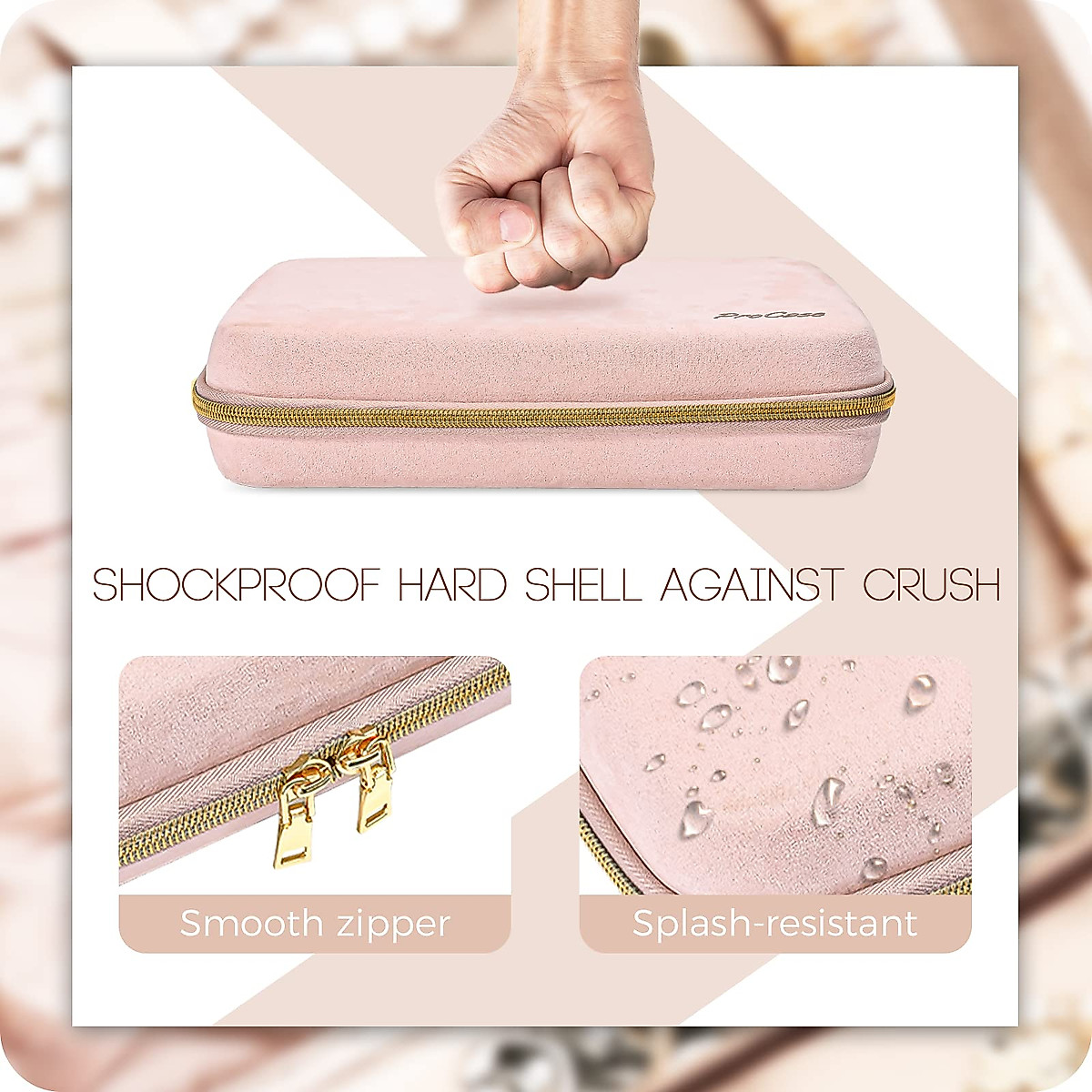 ProCase Large Travel Jewelry Organizer Case, Jewellery Home Storage Book Ring Binder with Clear Pockets for Presentation, Zippered Pouch Bag for Earrings Necklaces Bracelets -Pink