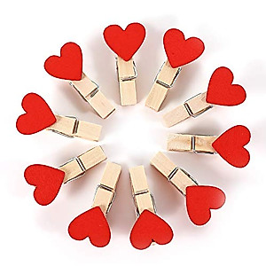 40PCS Clothes Pins Mini Clothespins Colored - Wooden Small Clothespins for Photos Pictures Crafts Colorful Wood Clothing Line Chip Clips Decorative Pin for Photo Decoration Craft (Red Heart)