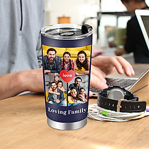 Personalized Coffee Tumbler with Pictures Text - 20oz Custom Leak Proof Tumblers Travel Cup with Lid, Custom Photo Gifts for Birthday Anniversary Christmas for Women Men