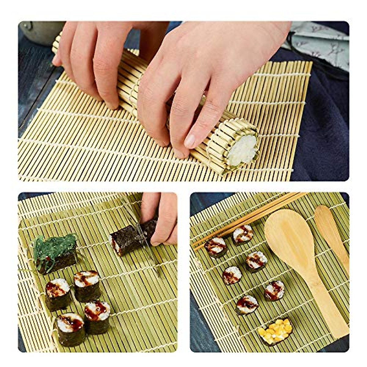 ISSEVE Sushi Making Kit, Bamboo Sushi Mat, All In One Sushi Bazooka Maker with Bamboo Mats, Bamboo Chopsticks, Paddle, Spreader, Sushi Knife, DIY Sushi Roller Machine