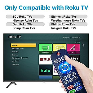 Replacement Backlit TV Remote Control for Roku TV, for TCL/Hisense/Sharp/Philips/Onn/Element/Insignia/Westinghouse Roku TV (NOT for Roku Stick or Box)