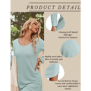 Ekouaer Womens Nightgown Waffle Knit Long Sleeve Nightgown Sleep shirts Night Dress for Women Green L