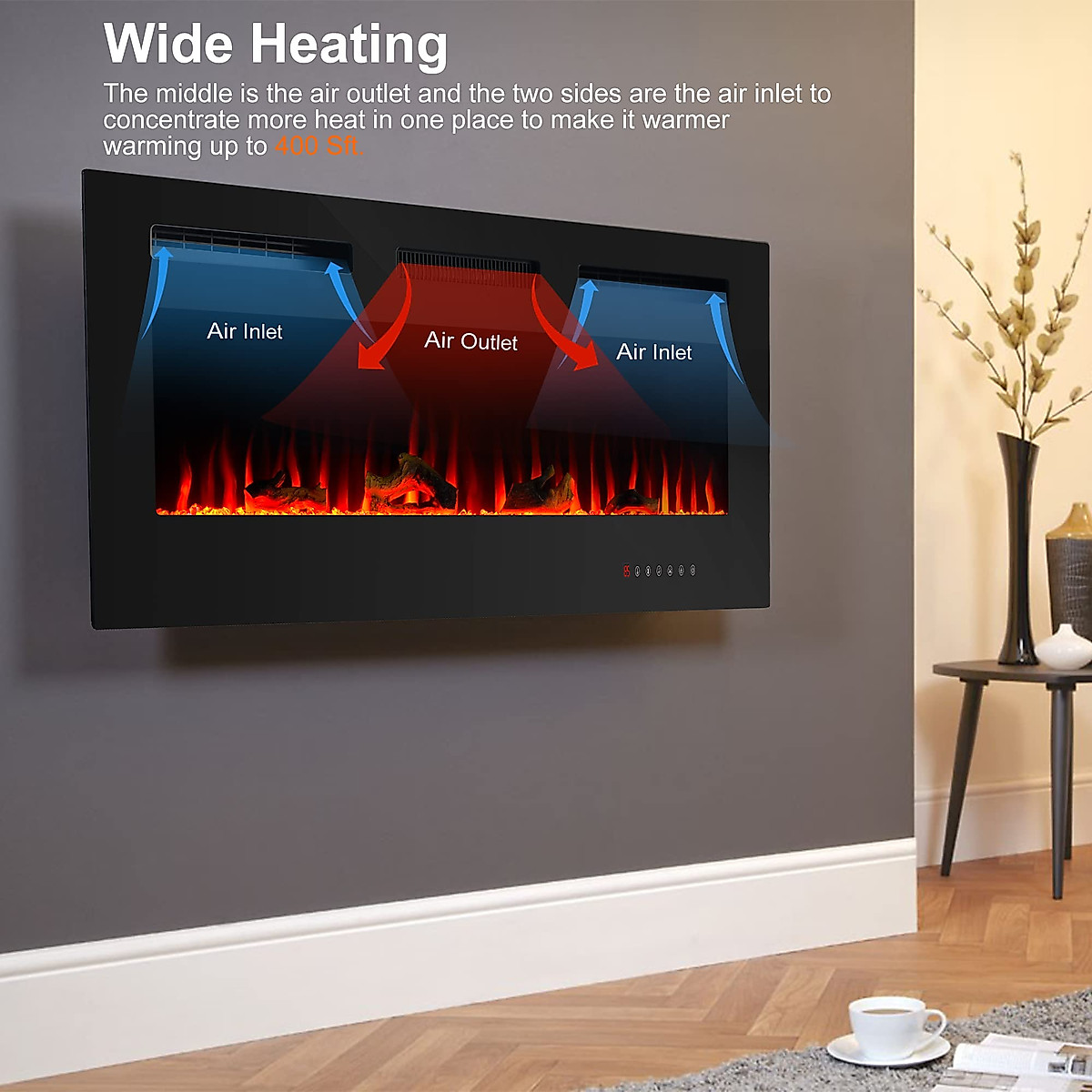 KEGIAN 50" Electric Fireplace, Wall Mounted and Recessed Electric Fireplace Inserts with Remote Control, Adjustable Flame Color, 750w/1500w, Black…