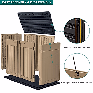 YITAHOME Extra Large Outdoor Horizontal Storage Shed, 4.5x4ft Resin Tool Sheds w/o Shelf, Easy to Assemble Waterproof Storage for Trash Cans, Garden Tools, Lawn Mower, Lockable, Brown