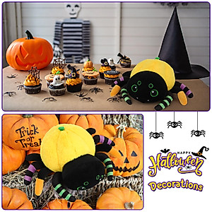Leokawin Halloween Stuffed Animal Spider Plush Toy,Kawaii Pumpkin Spider Stuffed Animal,Soft Jumping Spider Plush Gift for Kids
