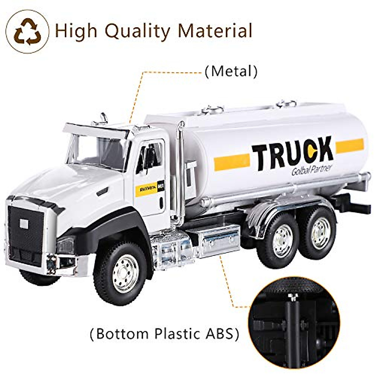 G.C 3 Pack Diecast Transport Vehicles Truck Toys Set Garbage Truck Tanker Delivery Truck 1:50 Scale Pull Back Metal Model Car Toys for Boys