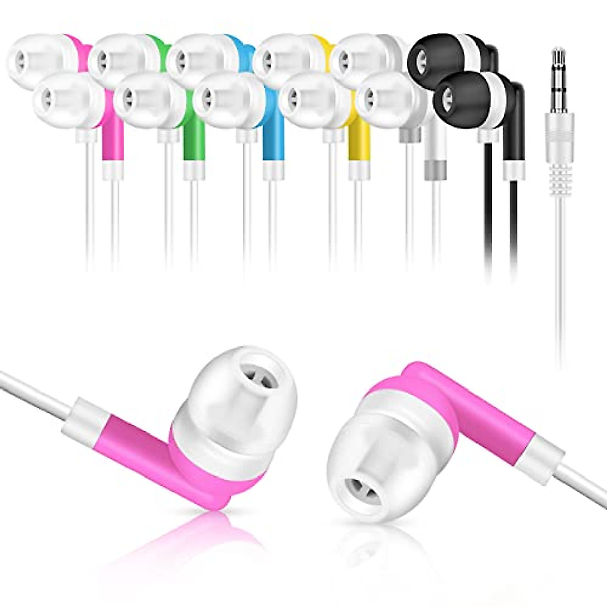 YFSFQS Kids Bulk Earbuds Headphones 50 Pack Multi Colored, Individually Bagged, Wholesale Disposable Wired Earphones Perfect for School Classroom Libraries Students (6 Color)
