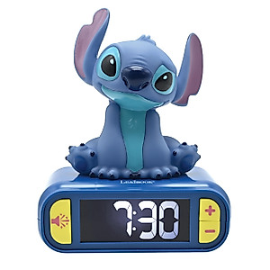 Lexibook, Disney Stitch, Stitch Nightlight Alarm Clock, Sounds and Melodies, LCD Backlit Screen, Luminous, Snooze, Blue, RL800D