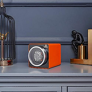 MOZSLY Watch Winder for Automatic Watches with 12 Rotation Mode Setting for Rolex Fit Man Women Automatic Watch Orange Leather
