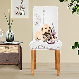 xigua Eiffel Tower and High Heels Surrounded by Butterflies Chair Covers for Dining Room Stretch Chair Slipcovers Removable Washable Anti-dust Kitchen Chair Cover Decorative Seat Protector Set of 4