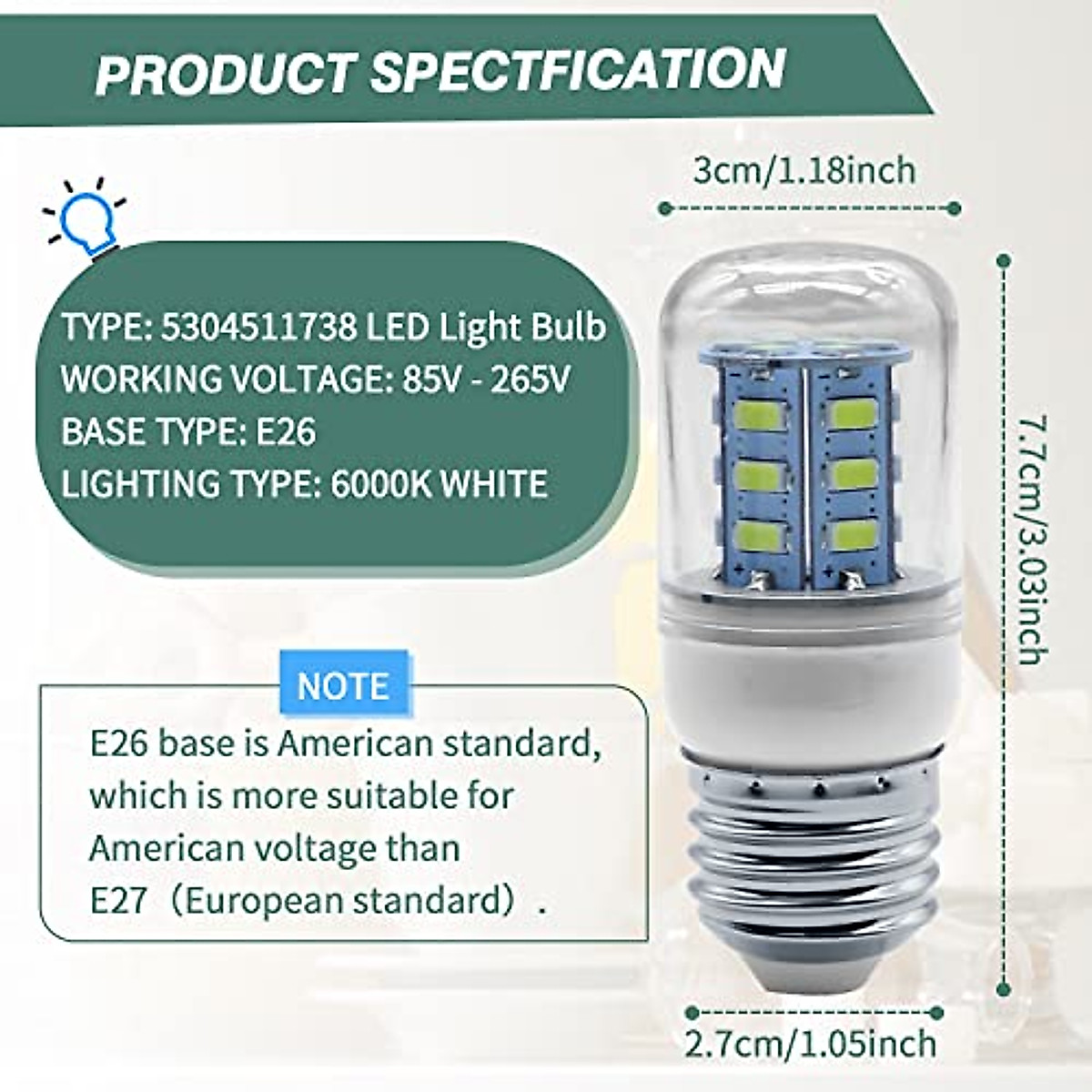 5304511738 LED Refrigerator Light Bulb (3.5W White) Replace PS12364857 AP6278388 4584444 KEI D34L Refrigerator Bulb Compatible With Frigidaire Kenmore Refrigerator