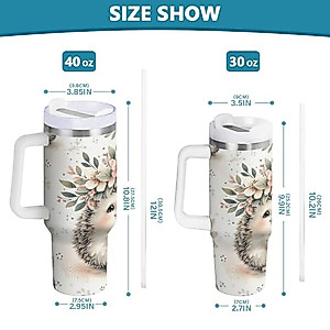 Maunzc 30 oz Tumbler with Handle and Straw, Insulated Stainless Steel Travel Mug with Lid for Coffee, Iced Tea, Water, Gift for Men Women (Watercolor Hedghog)