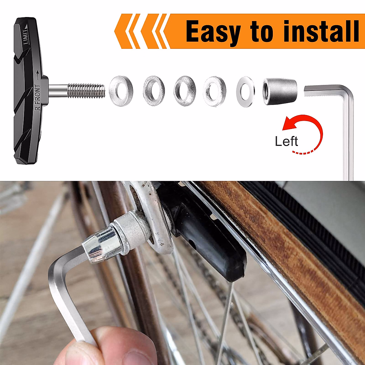 Alritz Bike Brake Pads Set, 4 Pairs Road Mountain Bicycle V-Brake Blocks Shoes with Hex Nut and Shims, No Noise No Skid, 70mm (Black)