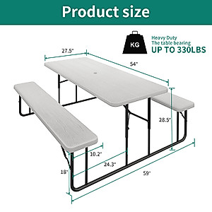 YITAHOME 6FT Large Folding Picnic Table w/Easy Assembly Steel Frame & Wood Like Tabletop, All Weather Folding Picnic Tables with benches Ideal for Yard Patio Lawn Party, White