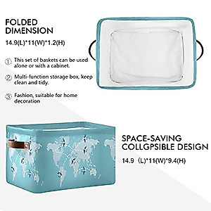 Foldable Storage Bins Cube Basket World Map Airplanes Closet Shelf Organizer with Dual Handles