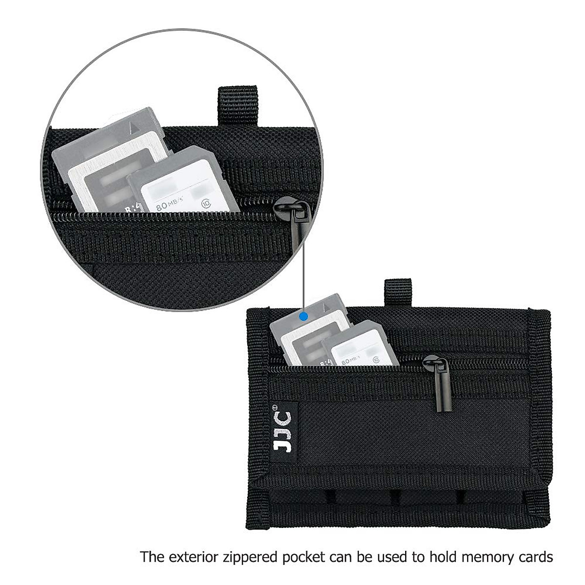 JJC Polyester 18650 Battery Pouch Case for 4PCS 18650 Battery with Extra Zipped Pocket, Hoop&Loop Closure Design 18650 Battery Storage Organizer, Water-Resistant and Easy Carrying with Carabiner