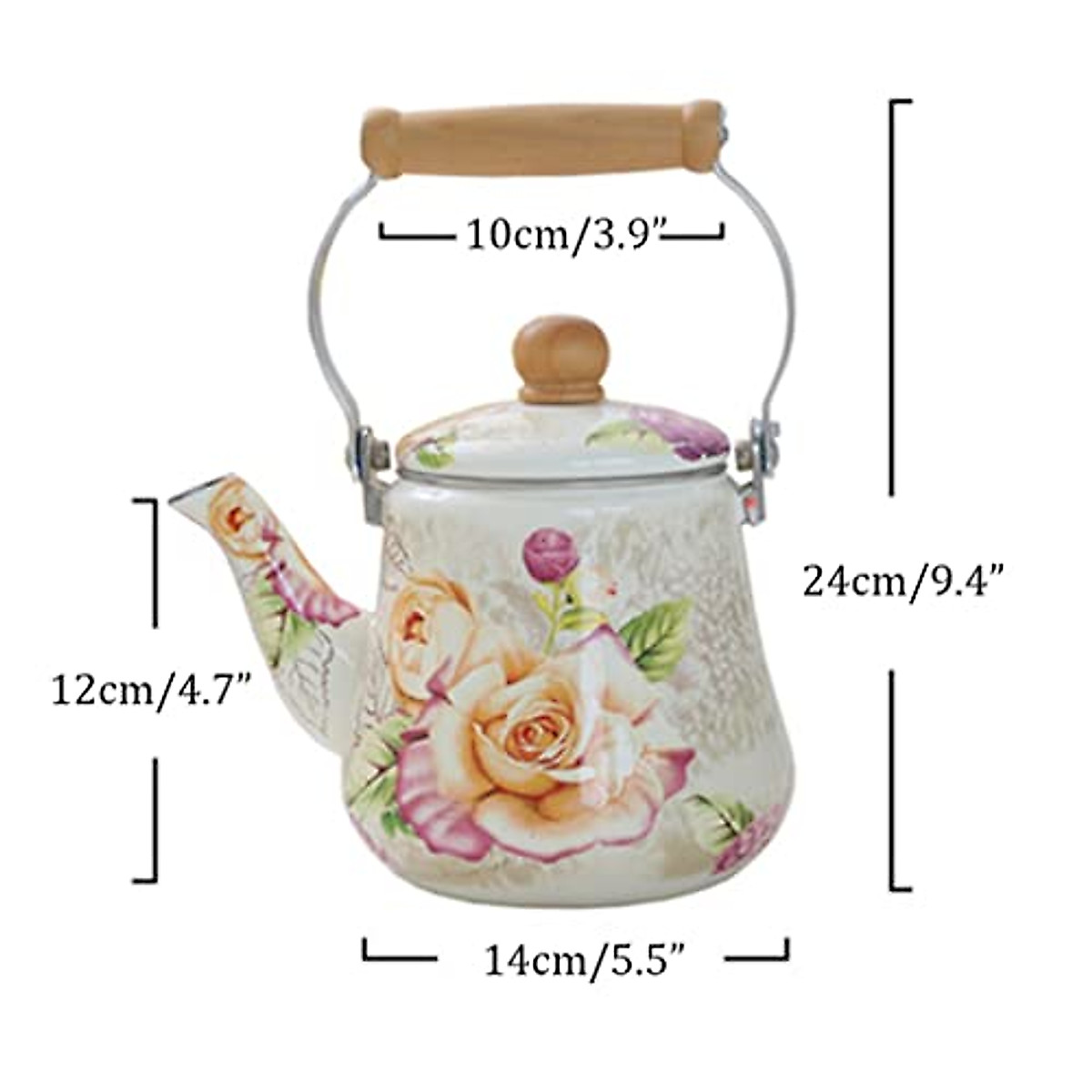 FURLOU Kettle for Stove top 1.5L/50.7OZ Enamel Kettle Thicken Retro Stovetop Induction Cooker Natural Gas Household Restaurant Wooden Handle Teapot Kitchen Supplies Teapots (Color : Red)