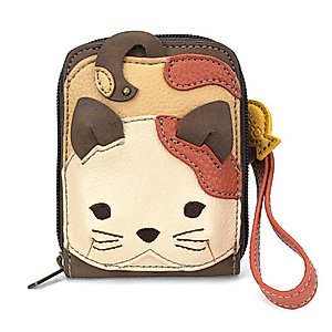 CHALA RFID Cute-C Credit Card Holder Wallet Wristlet - Women Faux Leather Cute-C with Strap - Cat