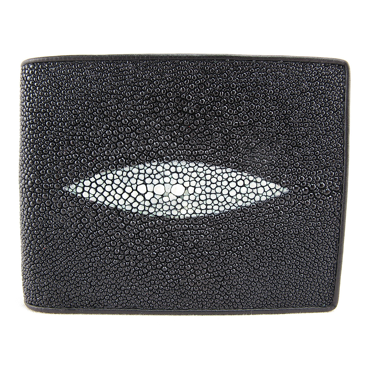 Pelgio Genuine Stingray Shagreen Skin Leather Bifold Wallet (Black)