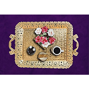 chancegift Turkish Tea Coffee Beverage Dinning Serving Tray with Handled Ottoman Motif Decorative Middle Table Drink Bathroom Rectangular Suitable for Gift (16.5x10.7x1 INC) 42x28x2cm Gold, (A2022)