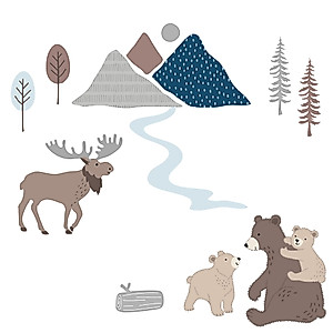 Lambs & Ivy Big Sky Blue/Brown Woodland Animals 4-Piece Baby Crib Bedding Set