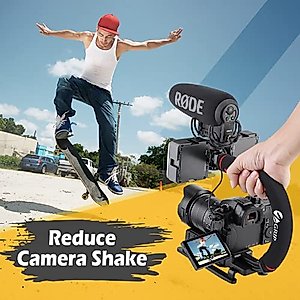 Zeadio Video Handheld Stabilizer, Triple Cold-Shoe Handle Grip with Smartphone Holder、360° Ball Head Mount and Quick Release Plate Adapter, Compatible with All Camera Action Camera DSLR Smartphone