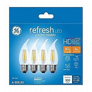 Ge Lighting 45661 4 Watt E26 Cam Clear Daylight Led Dimmable Refresh Hd Light Bulbs 4 Count