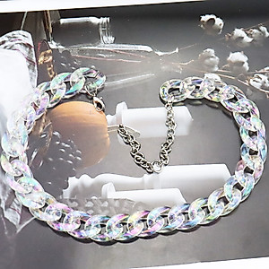 Riuziyi Punk Acrylic Cuban Link Chain Transparent AB Color Plastic Resin Choker Necklace Chunky Hip Hop Statement Neck Collar Jewelry Gift for Women Teens Girls