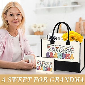 DOGMEM Grandma Gifts for Birthday, Tote Bag Grandma Gifts Set from Granddaughter Grandson Grandchildren Grandkids Best Grandma Gifts Basket Tote Bag Makeup Bag 16 Oz Can Glass Bead Bracelet